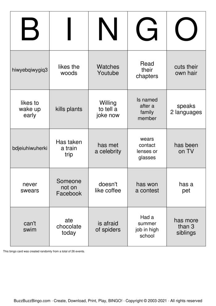People Bingo Bingo Cards to Download, Print and Customize!
