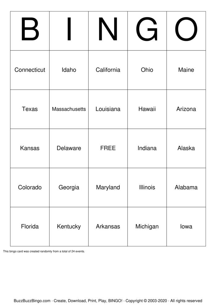US States and Capitals Bingo Cards to Download, Print and Customize!