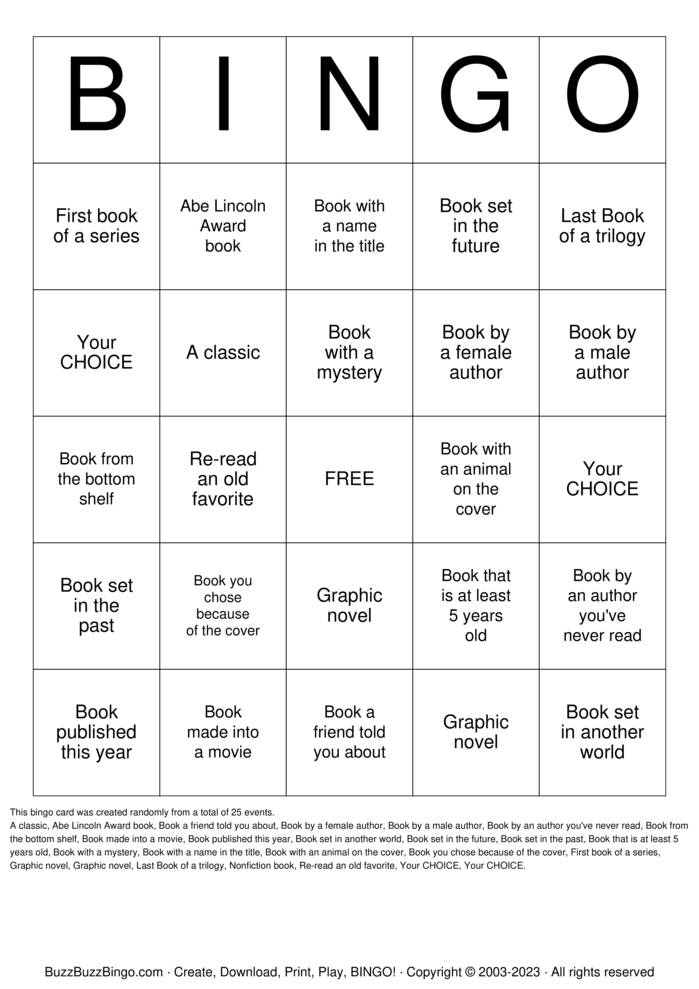 YA Summer Reading BINGO Bingo Cards to Download, Print and Customize!