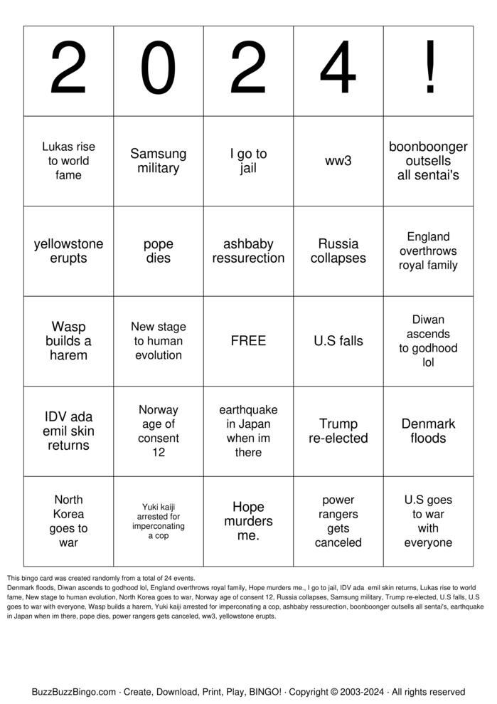 2024! Bingo Cards to Download, Print and Customize!