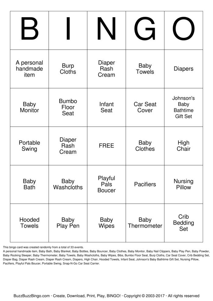Baby Bingo Bingo Cards to Download, Print and Customize!
