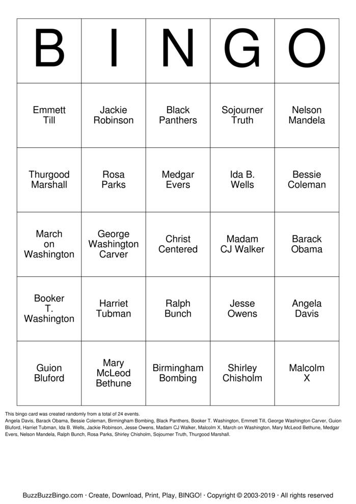 Black History Bingo Cards to Download, Print and Customize!