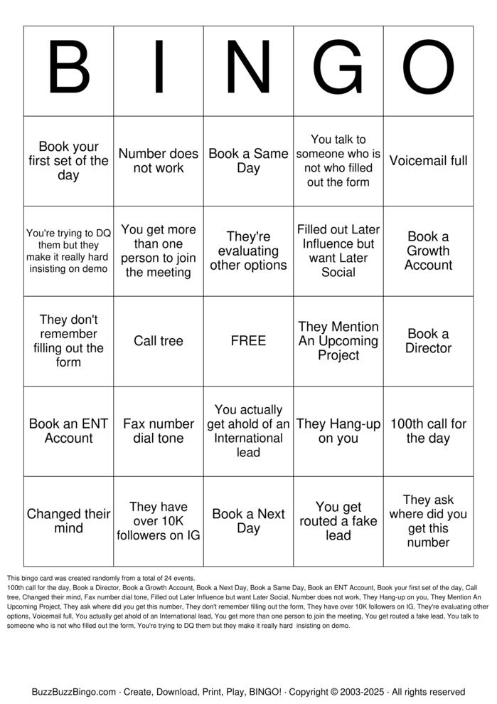Cold Call Blitz Bingo Cards to Download, Print and Customize!