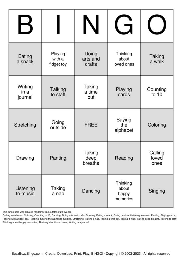 Coping Skills Bingo Cards to Download, Print and Customize!