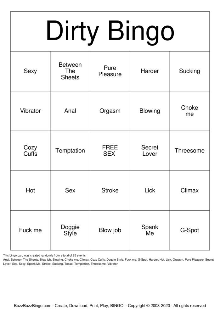DIRTY BINGO Bingo Cards to Download, Print and Customize!