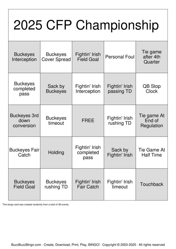 Fightin' Irish vs Buckeyes Bingo Cards to Download, Print and Customize!