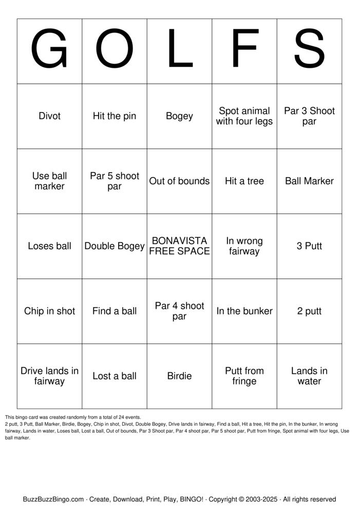 Golf Bingo Cards to Download, Print and Customize!