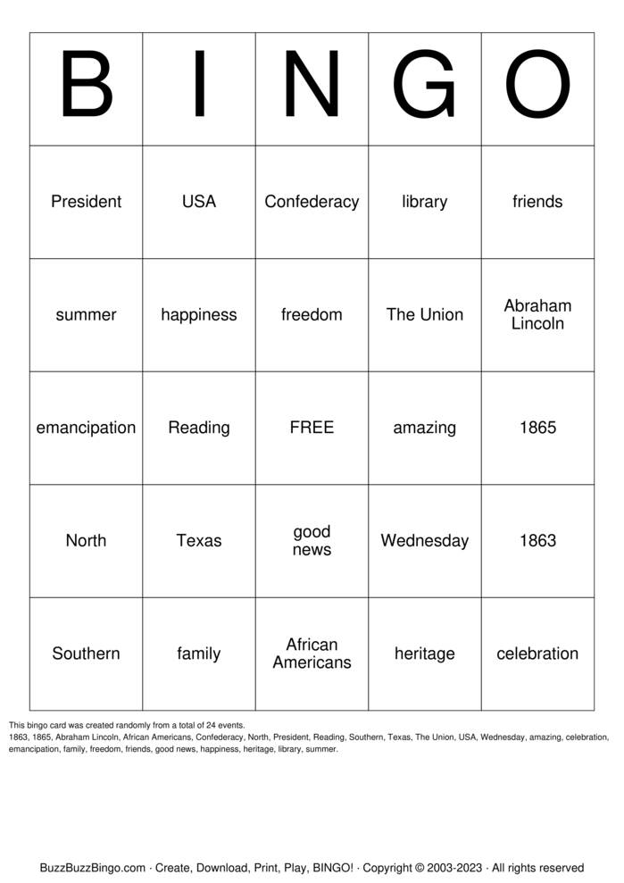 Juneteenth Bingo Cards to Download, Print and Customize!