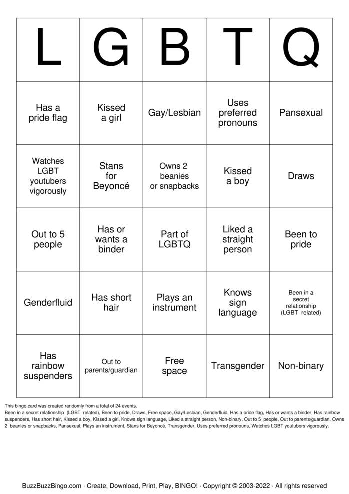 LGBTQ bingo Bingo Cards to Download, Print and Customize!