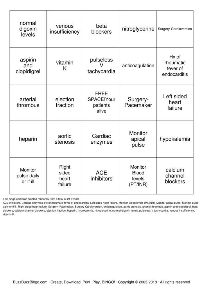 Medical and Nursing Treatments Bingo Cards to Download, Print and ...