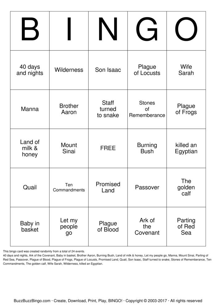 Moses Bingo Bingo Cards to Download, Print and Customize!