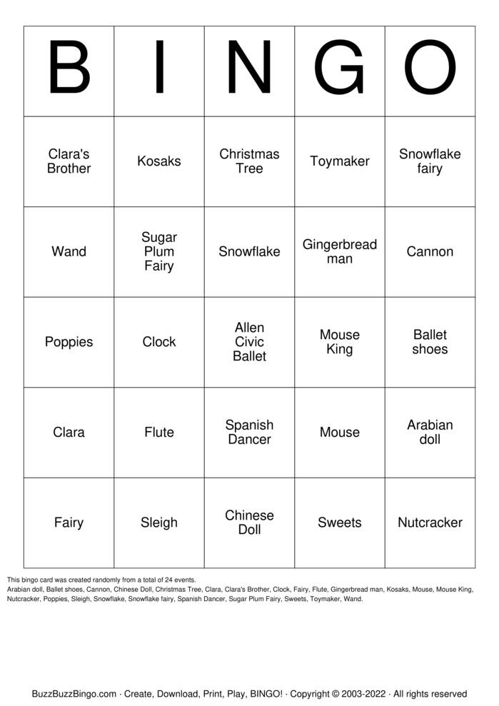 Nutcracker Bingo Cards to Download, Print and Customize!