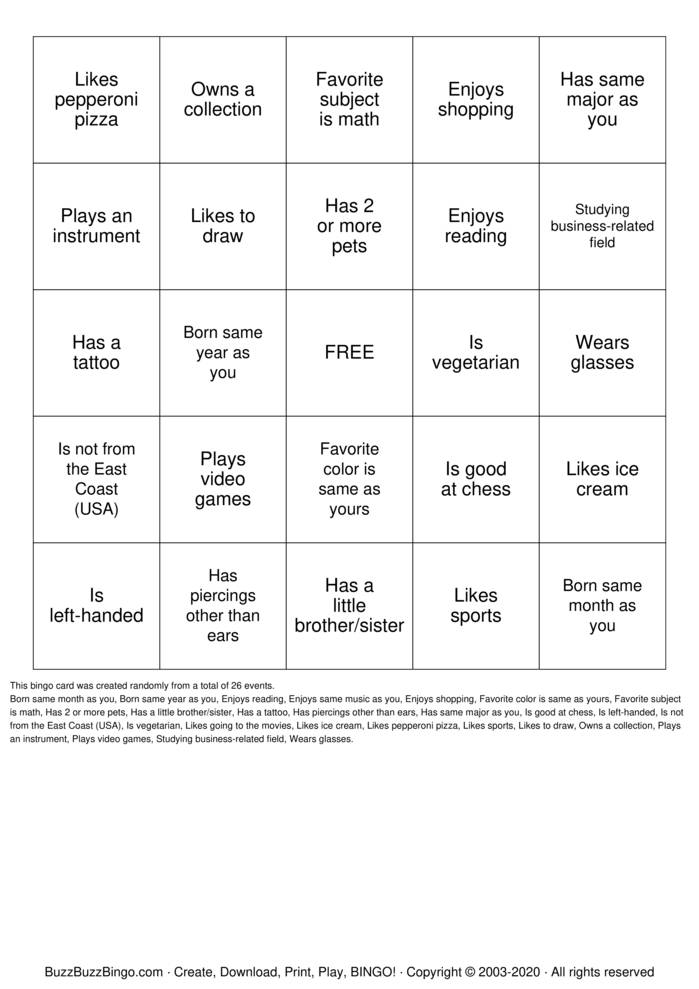 SPEED FRIENDING HUMAN BINGO Bingo Cards to Download, Print and Customize!