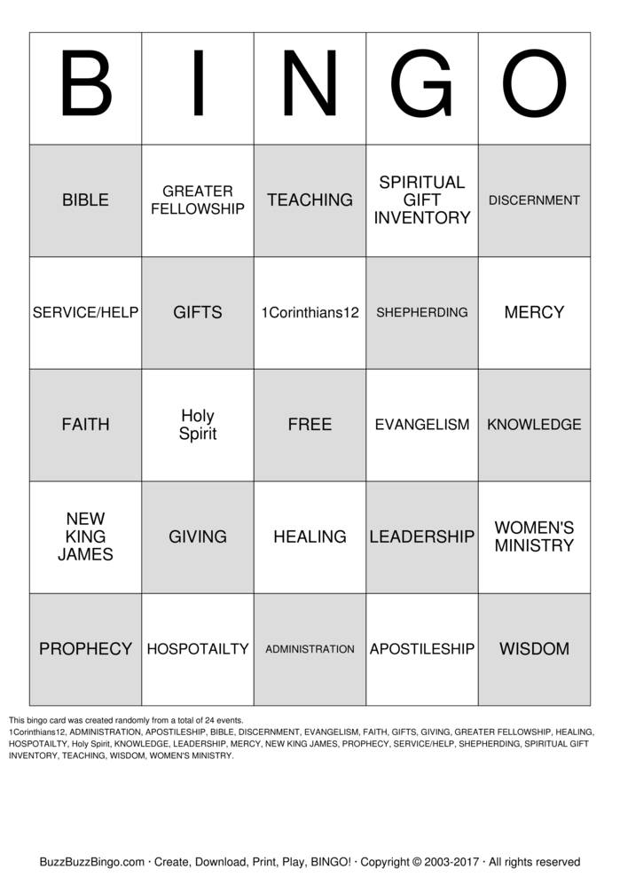 SPIRITUAL GIFTS Bingo Cards to Download, Print and Customize!