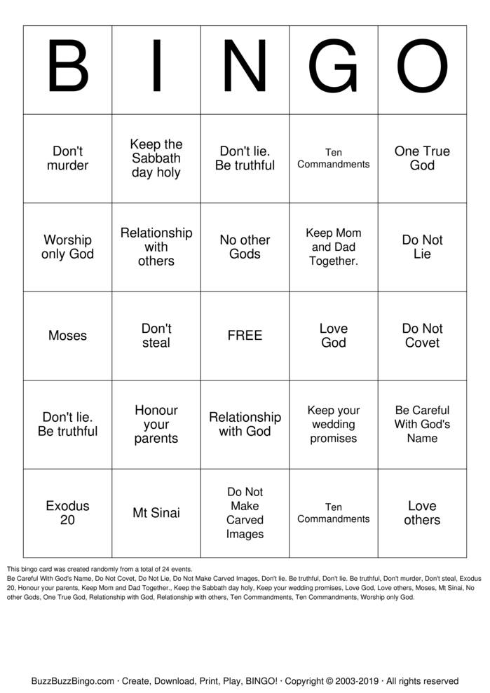 The 10 Commandments Bingo Cards to Download, Print and Customize!