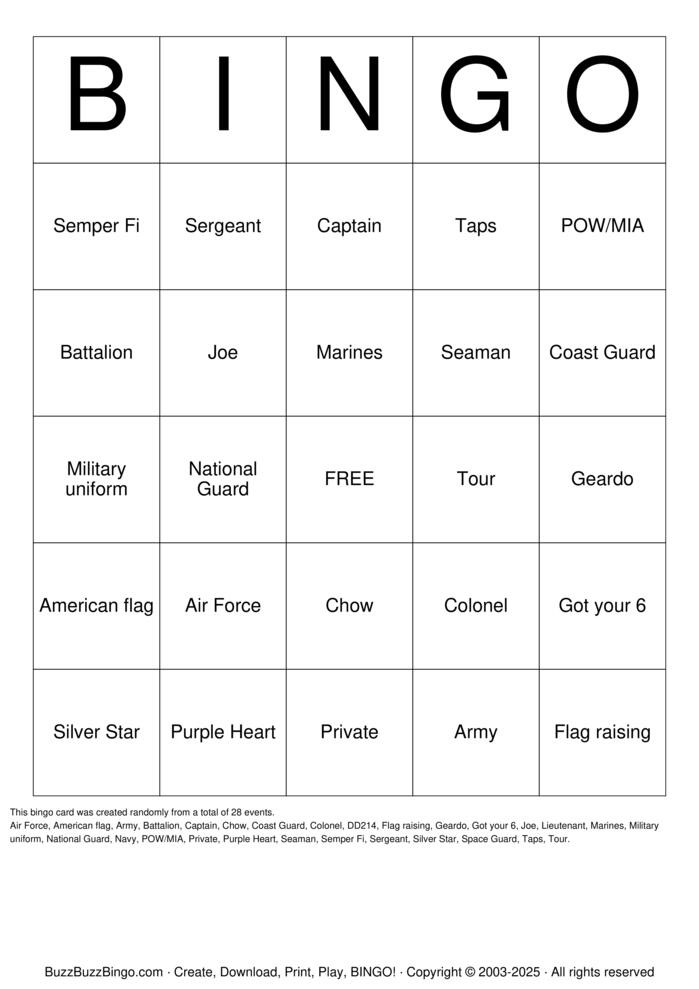 Veterans Day Bingo Cards to Download, Print and Customize!