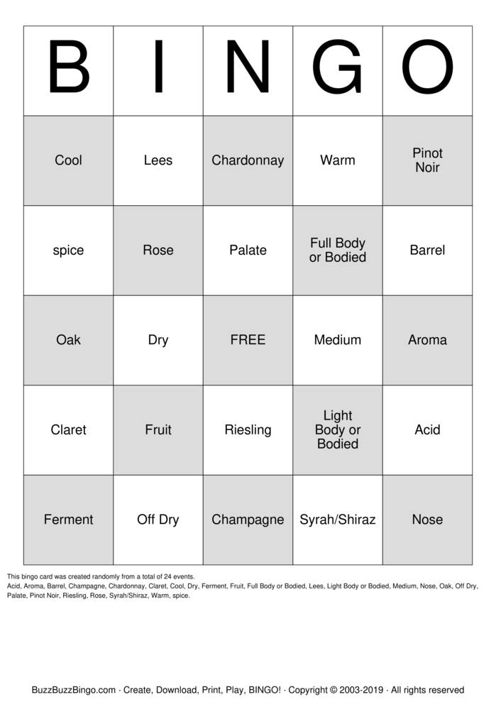 Wine Bingo Cards to Download, Print and Customize!