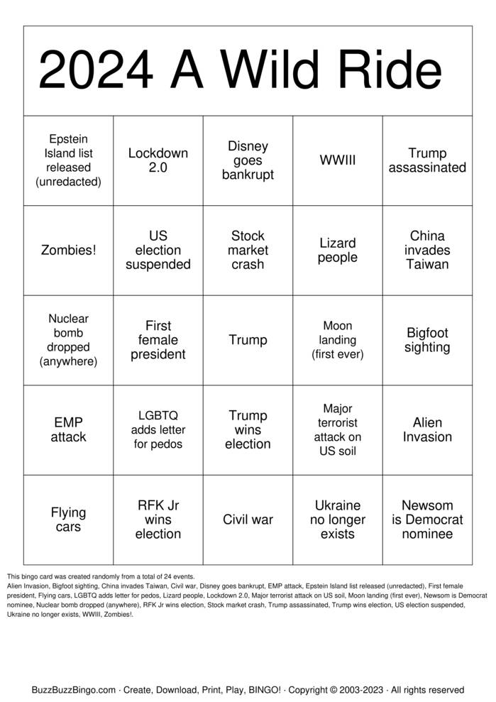 2024! Bingo Cards to Download, Print and Customize!
