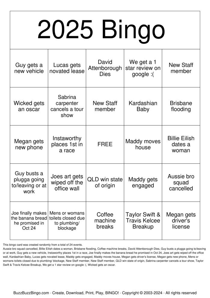 2025 Bingo Card Bingo Cards to Download, Print and Customize!