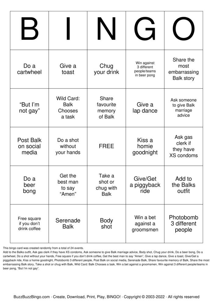 Bachelor Party Bingo Cards to Download, Print and Customize!