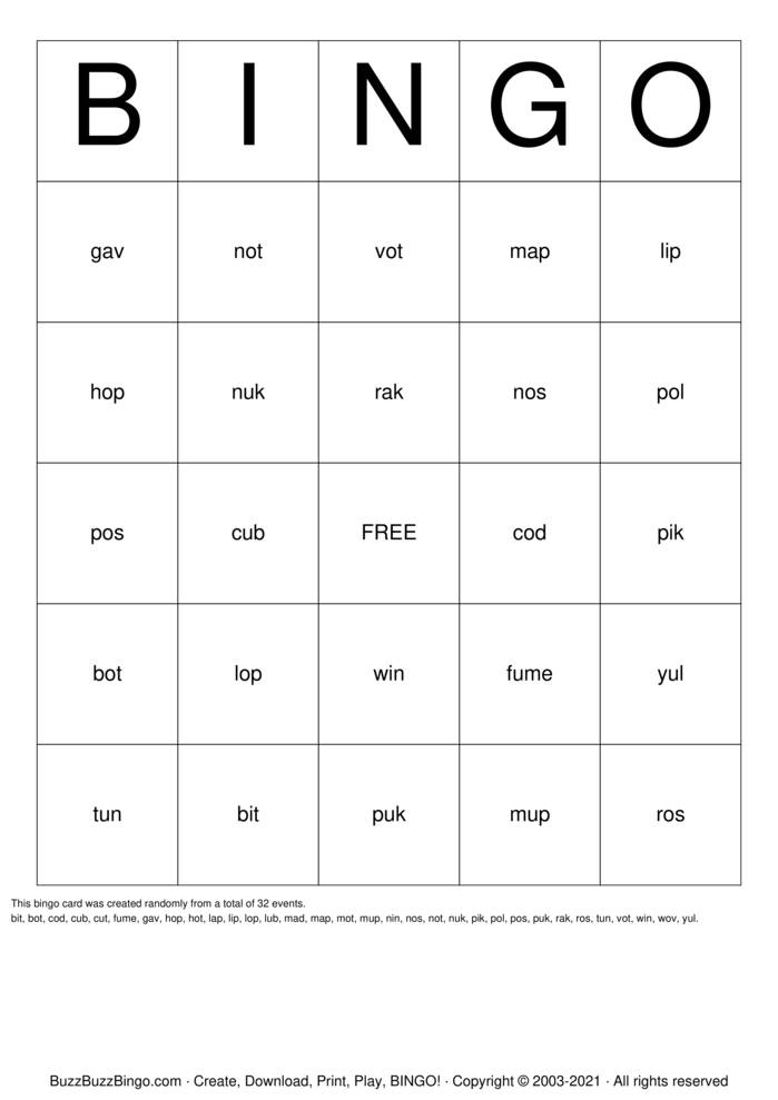 CVC Bingo Cards to Download, Print and Customize!