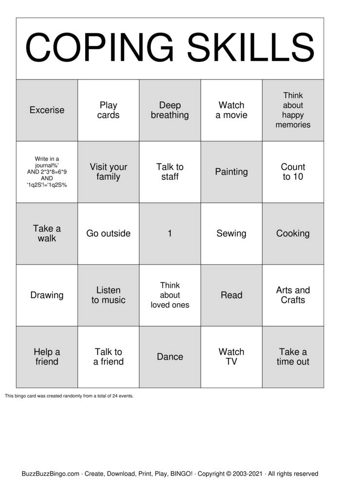 Coping Skills Bingo Cards to Download, Print and Customize!