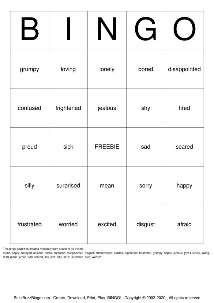 Emotions Bingo Cards to Download, Print and Customize!