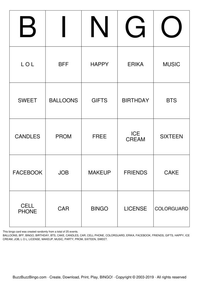 Erika's 16 Bingo Bingo Cards to Download, Print and Customize!