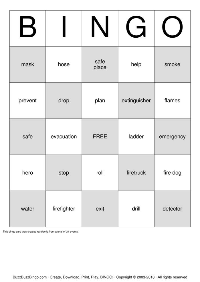 FIRE SAFETY Bingo Cards to Download, Print and Customize!