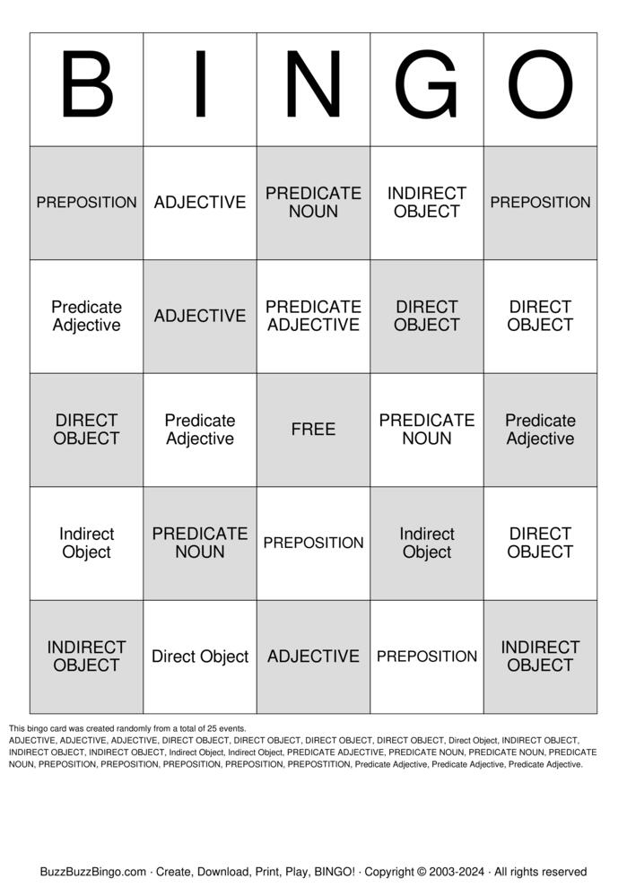 GRAMMAR Bingo Cards to Download, Print and Customize!