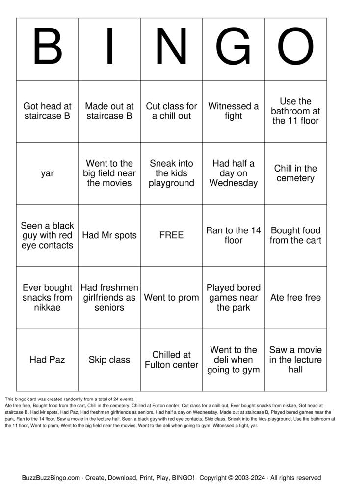 High School Bingo Cards to Download, Print and Customize!