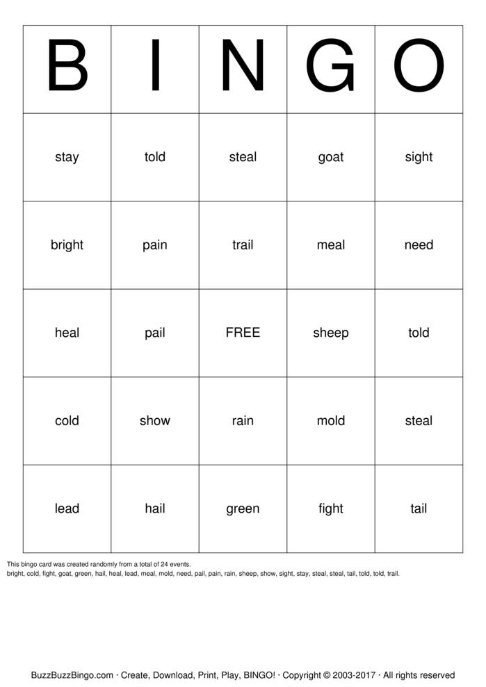 Long Vowel Sounds Bingo Cards to Download, Print and Customize!
