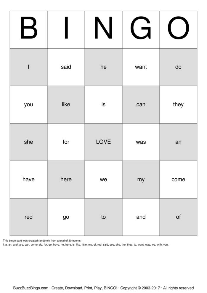 Love Sight Words Bingo Cards to Download, Print and Customize!