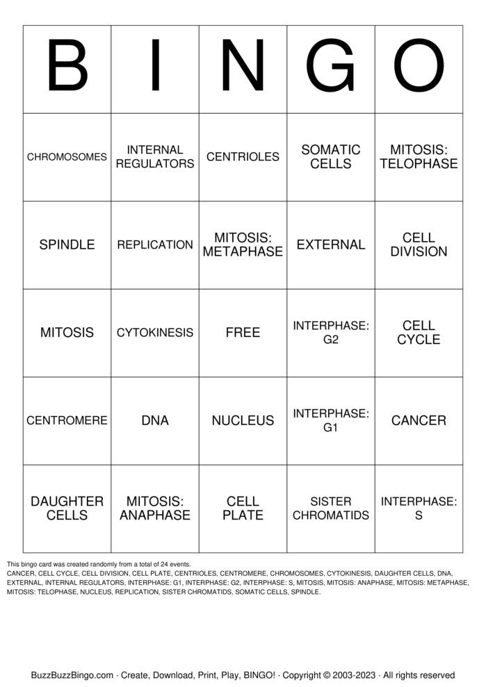 MITOSIS Bingo Cards to Download, Print and Customize!