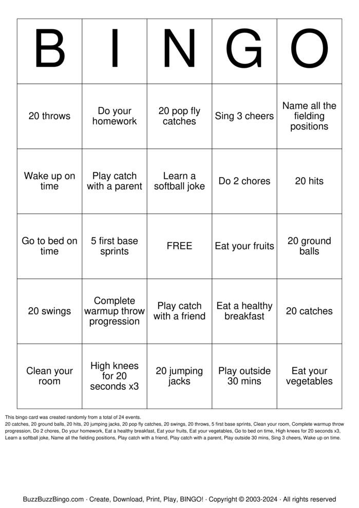 Softball Bingo Bingo Cards to Download, Print and Customize!