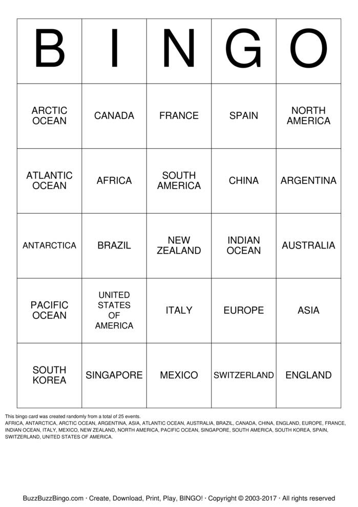 WORLD Bingo Cards to Download, Print and Customize!