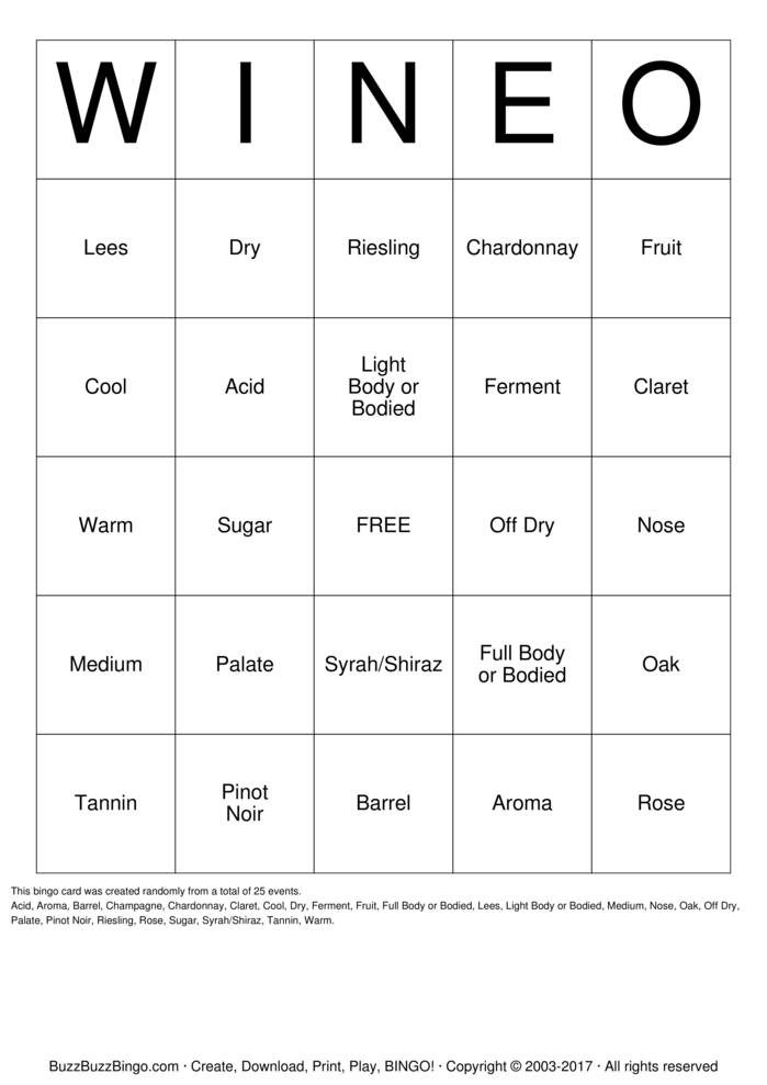 Wine-O Bingo Cards to Download, Print and Customize!