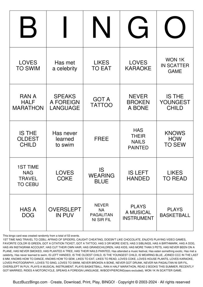 CCC BINGO Bingo Cards to Download, Print and Customize!