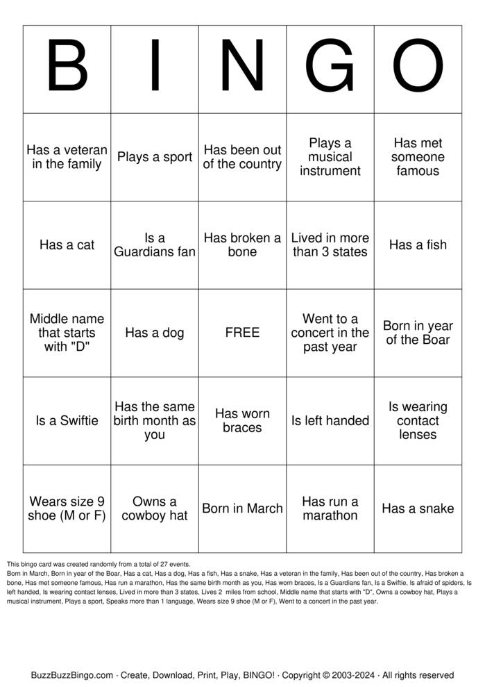 Classmate Bingo Bingo Cards to Download, Print and Customize!