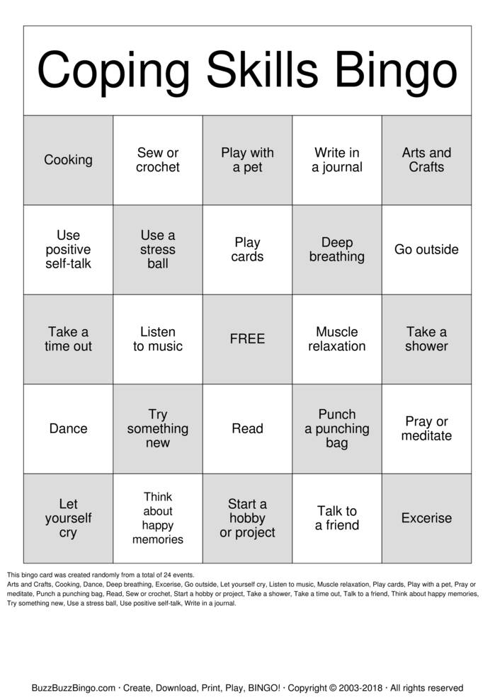 Coping Skills Bingo Cards to Download, Print and Customize!
