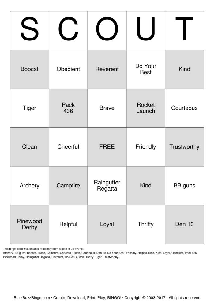 Cub Scouts Bingo Cards to Download, Print and Customize!