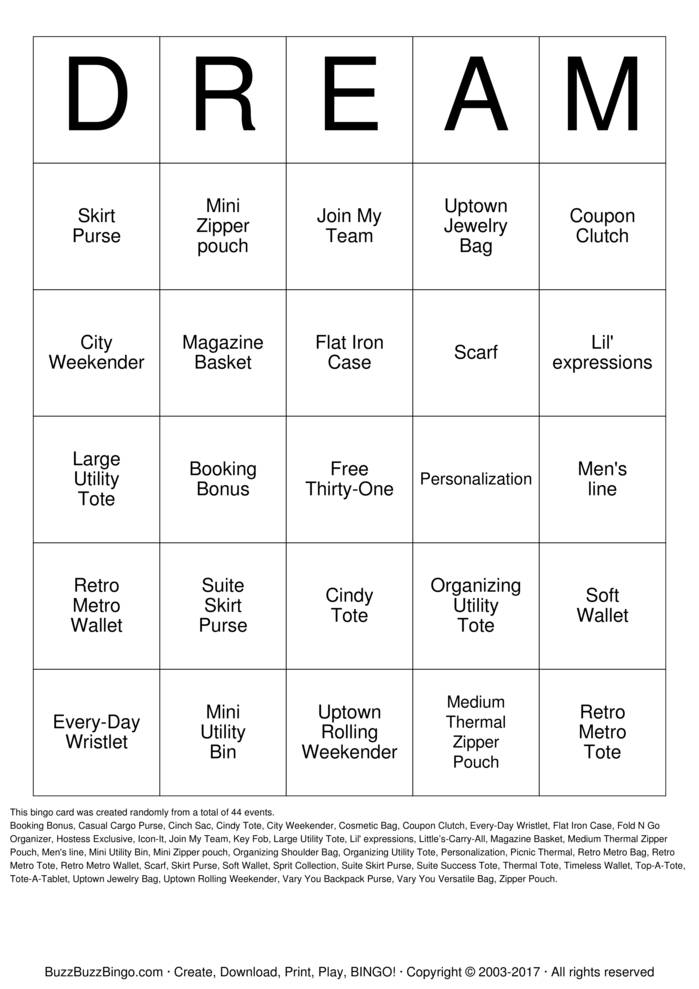 DREAM Bingo Cards to Download, Print and Customize!