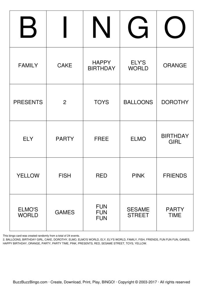 ELY'S Elmo Bingo Bingo Cards to Download, Print and Customize!