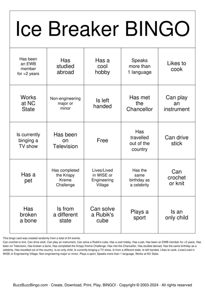 ICEBREAKER BINGO Bingo Cards to Download, Print and Customize!