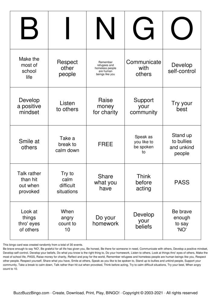 Making Positive Choices Bingo Cards to Download, Print and Customize!