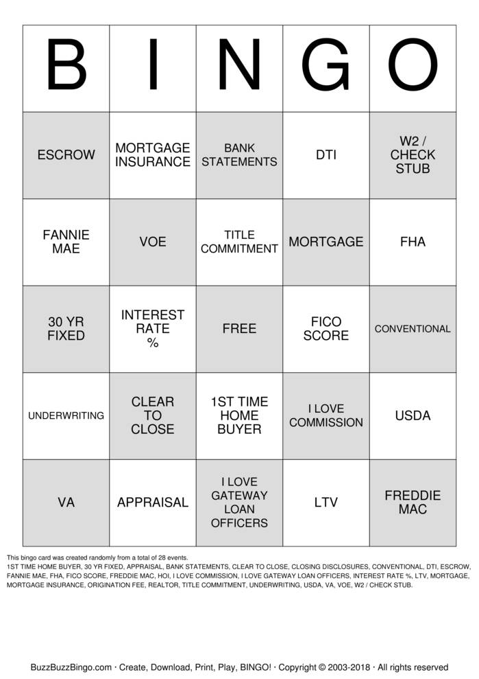 Mortgage Bingo Cards to Download, Print and Customize!
