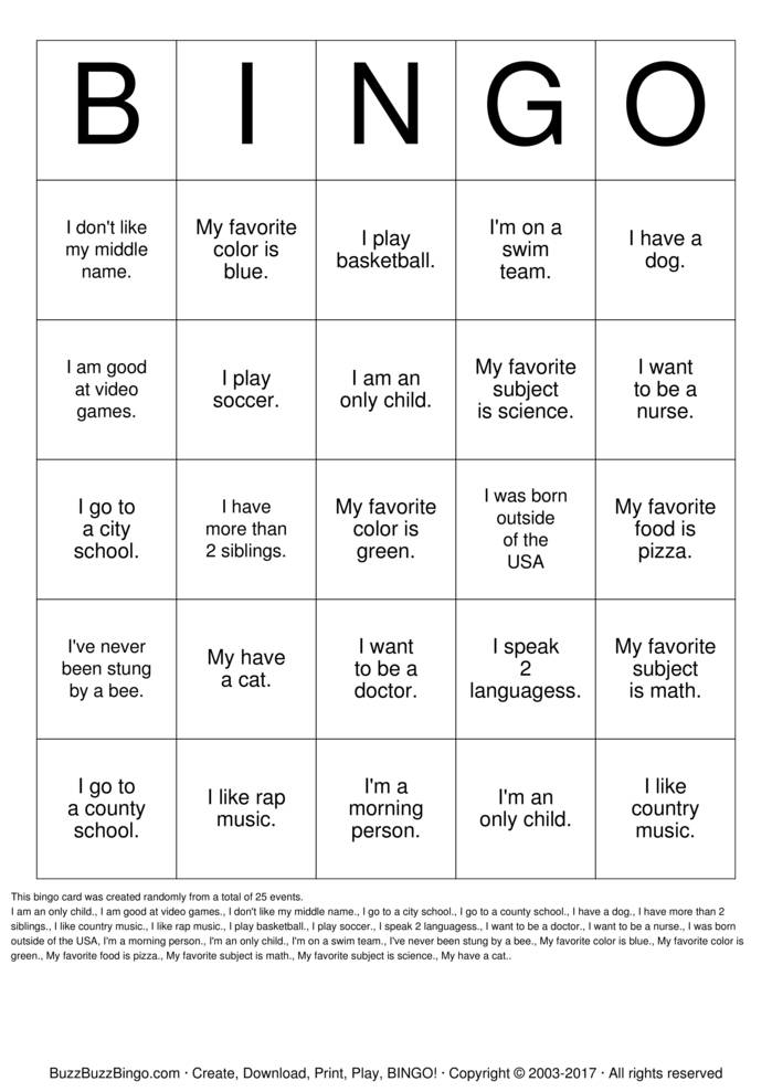 People Bingo Cards to Download, Print and Customize!