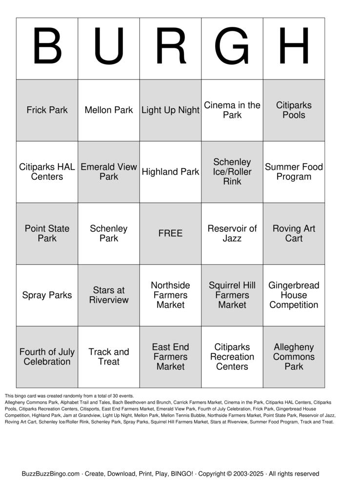 Pittsburgh Bingo Cards to Download, Print and Customize!