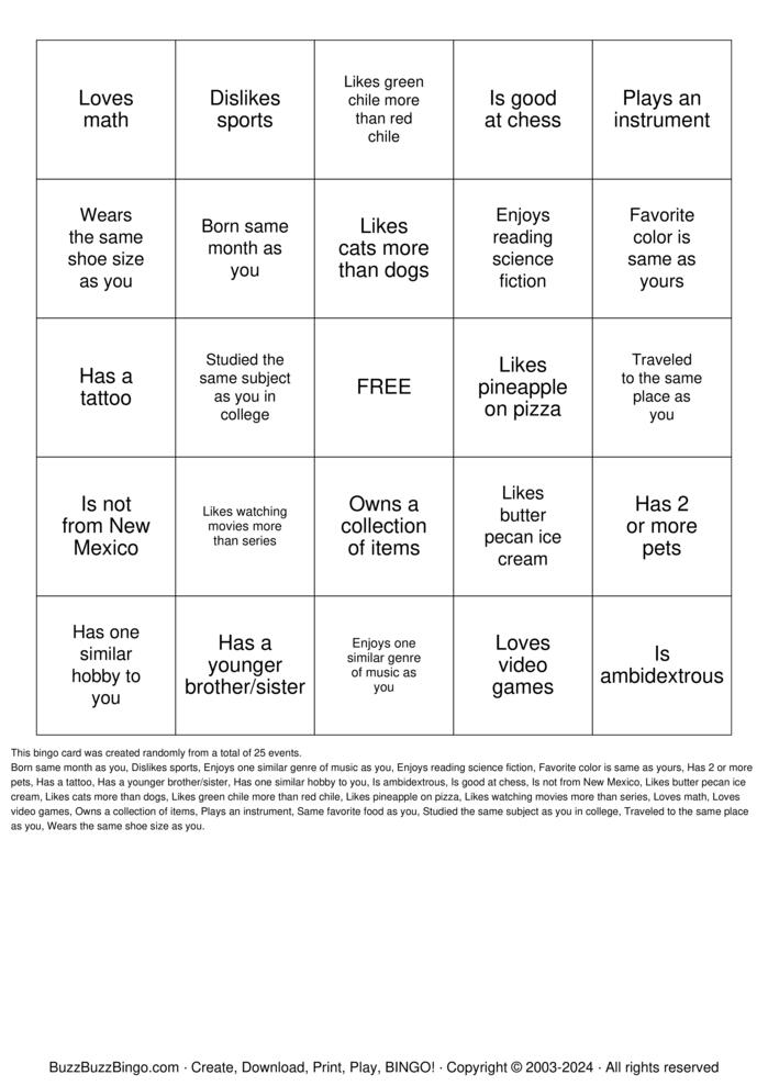 SPEED DATING HUMAN BINGO Bingo Cards to Download, Print and Customize!