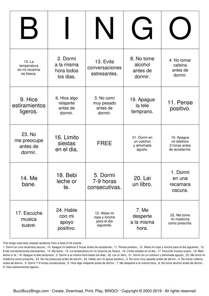 Sleep BINGO Bingo Cards to Download, Print and Customize!